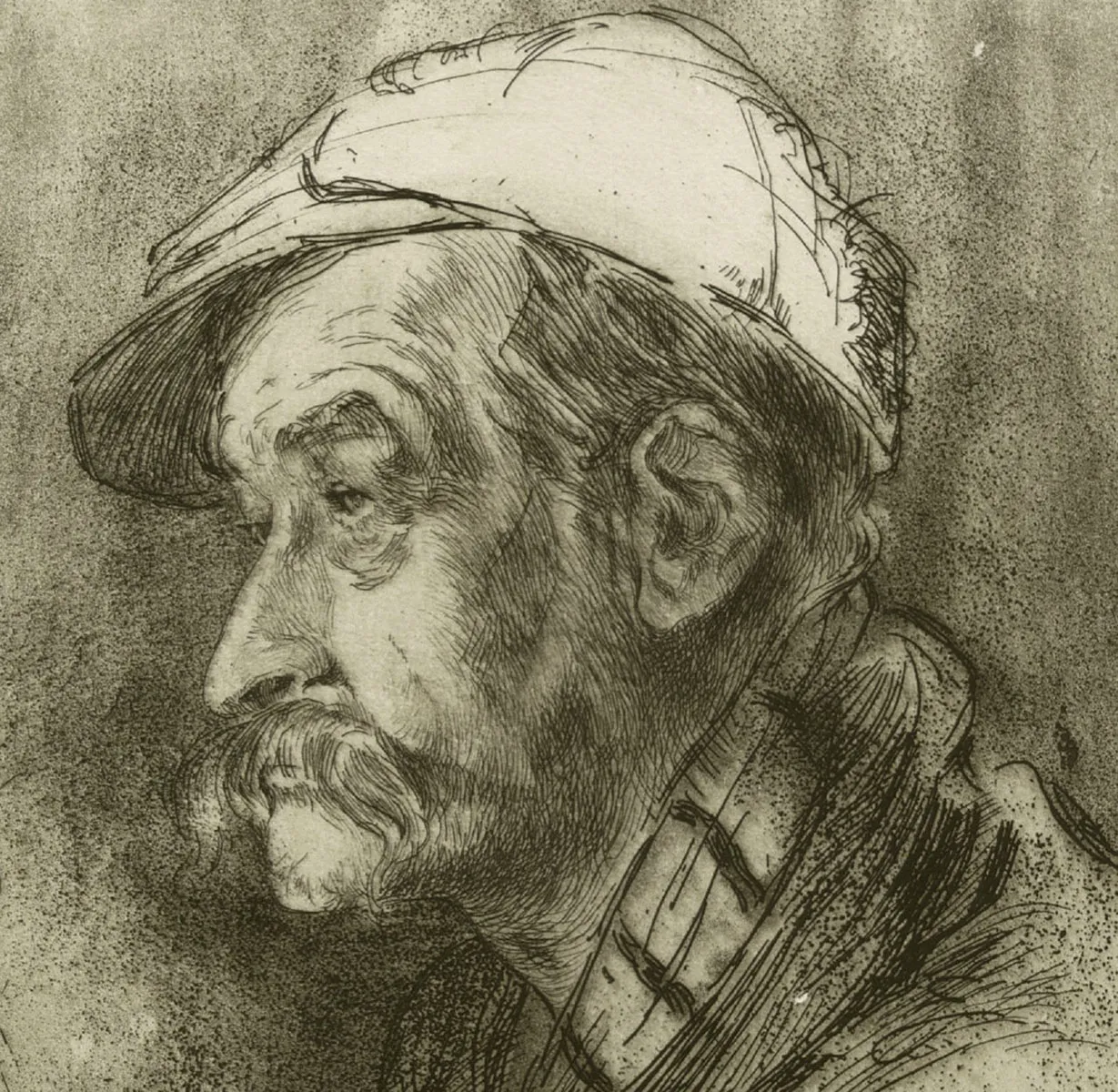 Grote ets van de Belgische kunstenaar, etser Victor Mignot