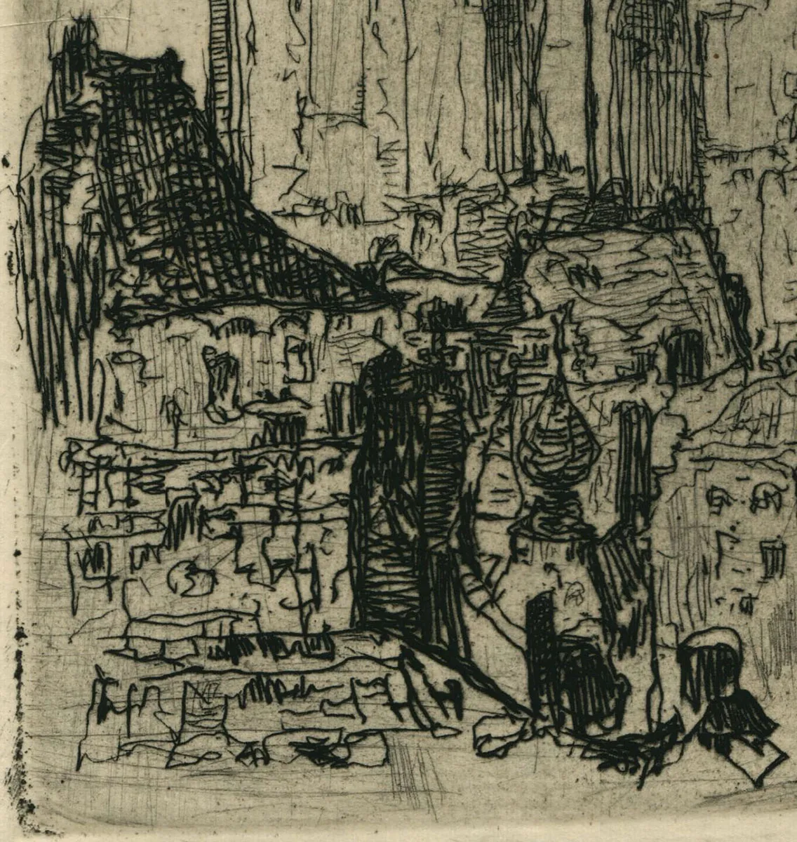 Etching of a church by W. Vaes from 1905