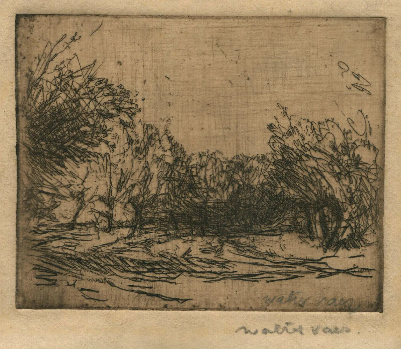 Kleine gesigneerde ets van Walter Vaes kopen