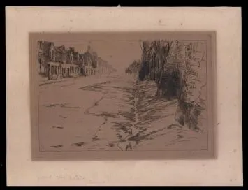 Buy etching by Albert Baertsoen, street in Nieuwpoort