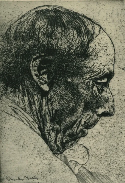 Etching by the Belgian etcher painter Charles Mertens