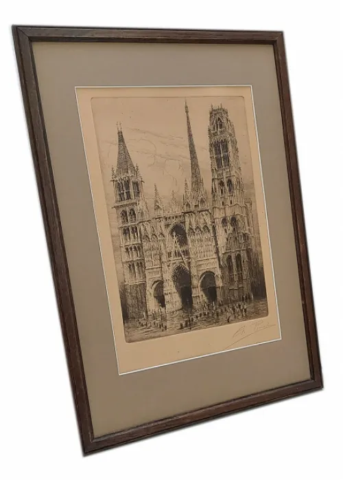 Ets van de Franse kunstenaar Charles Pinet Kathedraal van Rouen
