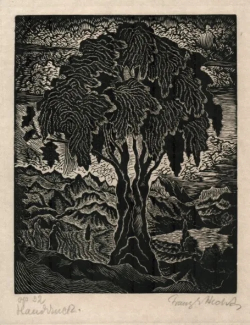 Houtsnede van Franz Emanuel Hecht Holzschnitt