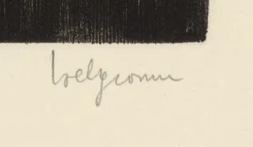 The Belgian artist Gabriel Belgeonne with an etching from 1966