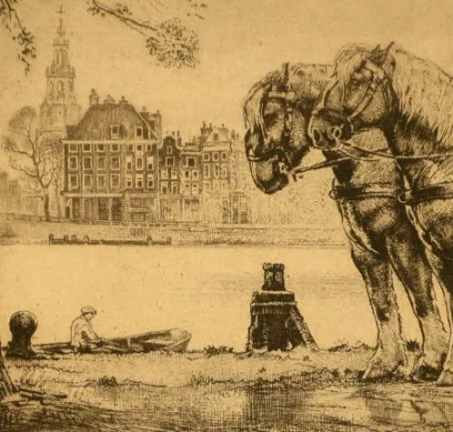 Bierwagen langs de Amstel in Amsterdam - Belgische kunstgalerij Belgische kunstenaars Kunst kopen