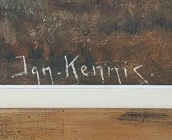 De Mechelse kunstschilder Ignace Kennis met een olieverfschilderij