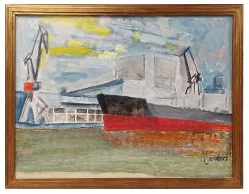 Schilderij met een boot van de Belgische kunstenaar Jan Sanders