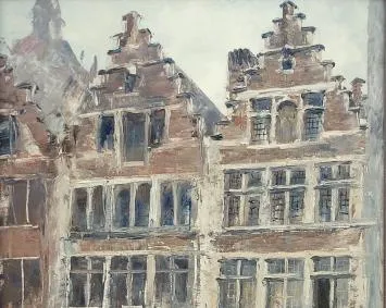 Painting, Antwerp stepped gables by the painter J.G. Beernaert