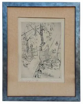 Ets van de Belgische etser houtsnij kunstenaar Joris Minne