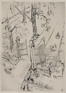 Ets van de Belgische etser houtsnij kunstenaar Joris Minne