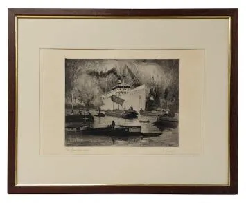 Acheter gravure du graveur belge K. Peiser, Géant aux docks