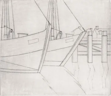 Boeg van schepen, ets van de Belgische graficus Leon Smets
