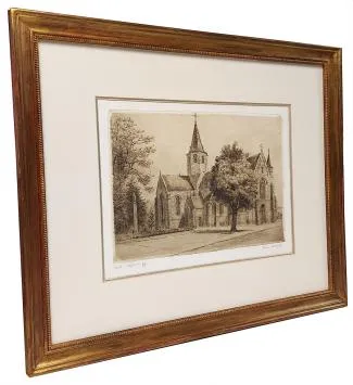 Church in Stekene, etching by the Belgian etcher Romain Malfliet