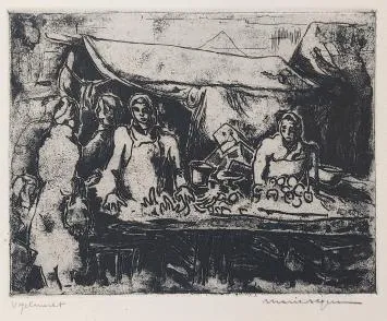 Framed signed etching by the Belgian artist Maria Segers