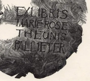 Peter Bosteels met een houtsnede, een ex libris