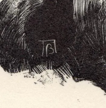 Peter Bosteels with a woodcut, an ex-libris