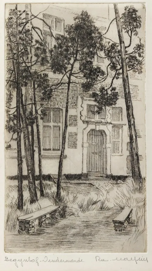Begijnhof Dendermonde, gravure du graveur belge Romain Malfliet