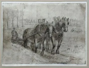 Werkpaarden, ets kopen van de Belgische etser Romain Malfliet