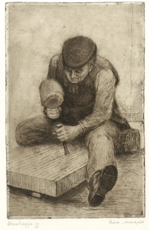 Grote ets van een Steenkapper van de Belgische etser Romain Malfliet