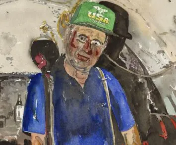 Een aquarel uit 1998 van Jean-Pierre (Troet) Demey, de USA