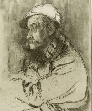 Grote ets van de Belgische kunstenaar, etser Victor Mignot