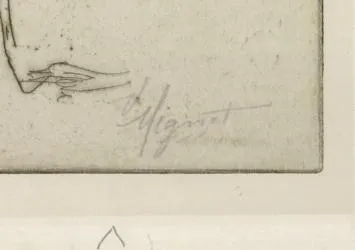 Grote ets van de Belgische kunstenaar, etser Victor Mignot