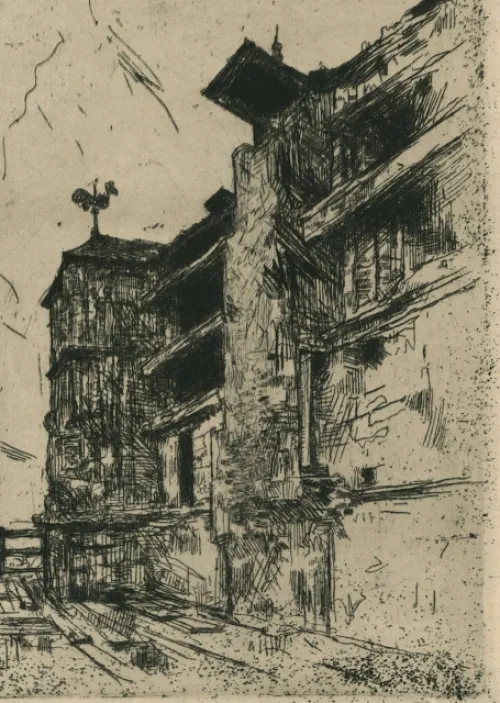 Etching of "La Tour" by W. Vaes from 1905